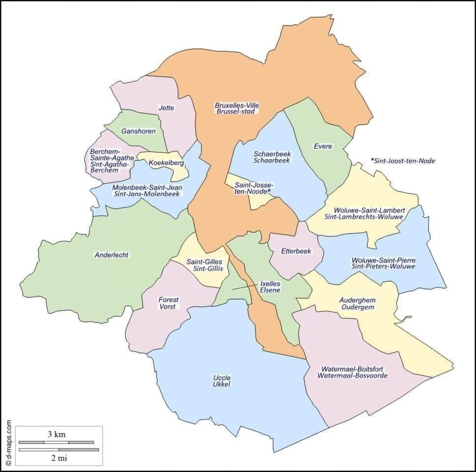 Mapa okolic Brukseli: okolice i przedmieścia Brukseli